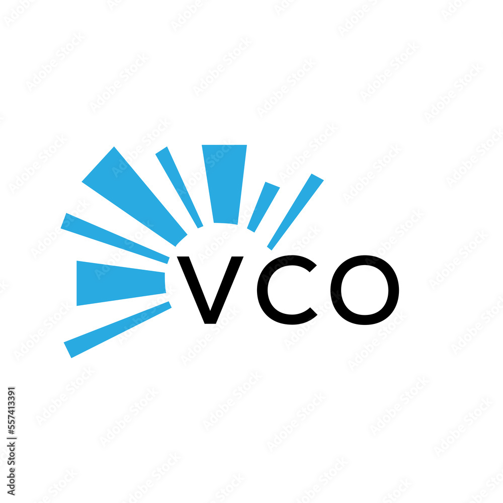 VCO letter logo. VCO blue image on white background and black letter ...