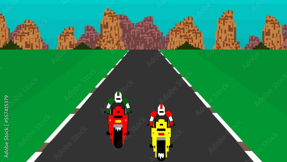 Animated video of old racing motorcycle game in 8-bit style with other ...