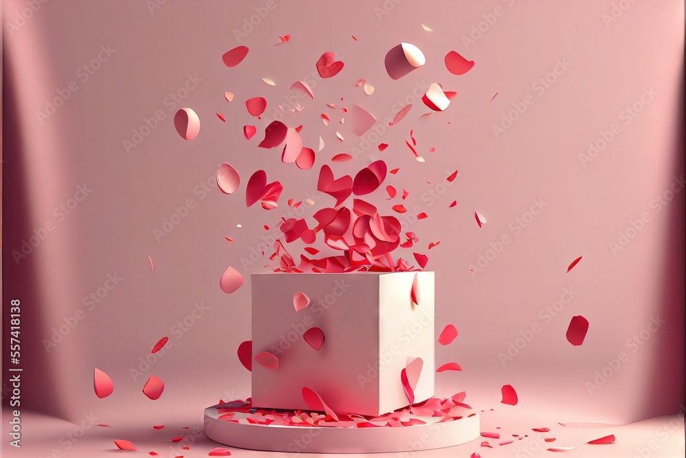 3D podium display background. Red surprise open gift. AI generated art ...