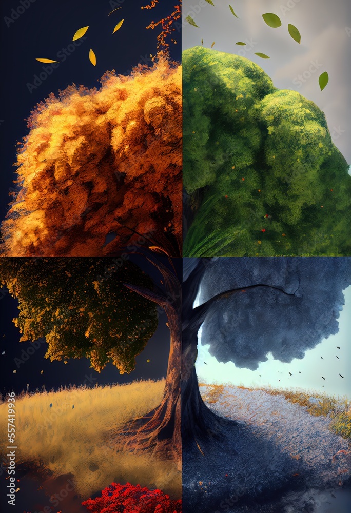 Generative AI illustration of the four temporal seasons in one face ...