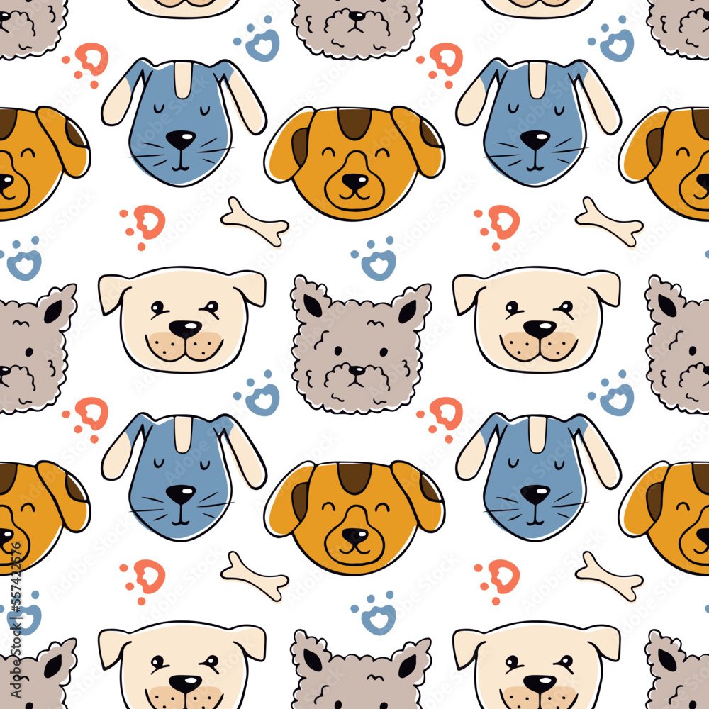 Cute dog faces in doodle style. Seamless pattern. Can be used for web ...