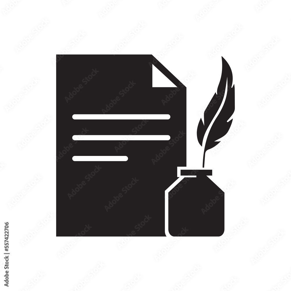 Writing on scroll with quill pen or historical line art vector icons ...