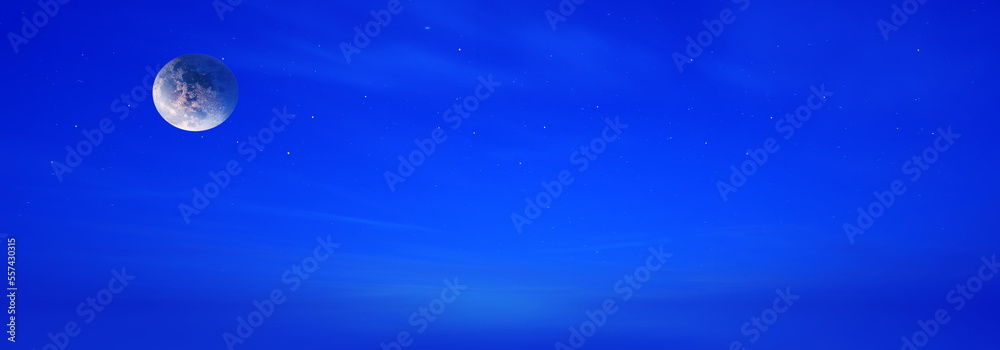night blue starry sky big blue moon pink sunset clouds background ...