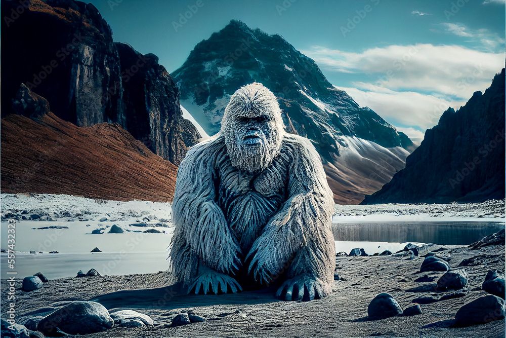 Generative AI abstract render of a Yeti in a fantasy winter landscape ...