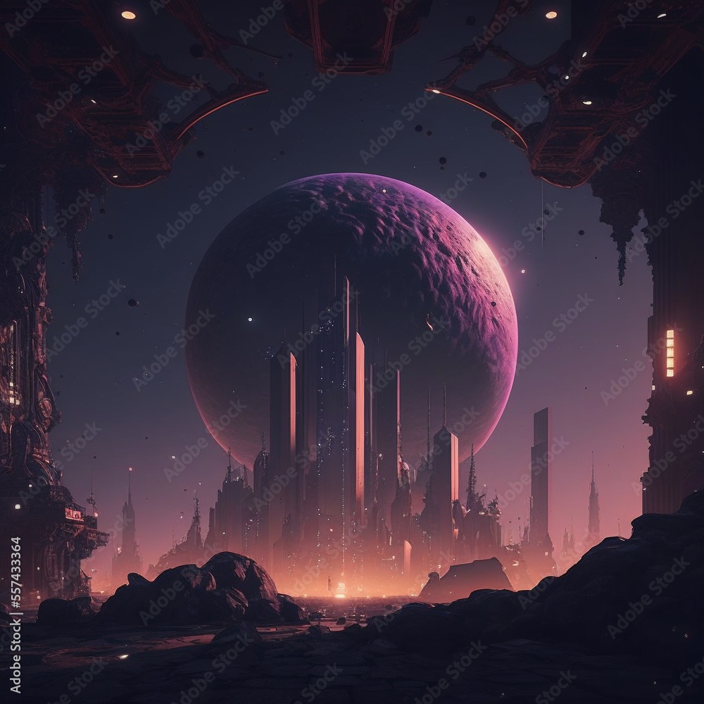 ai generated art of futuristic cyberpunk city in the galaxy, retrowave ...
