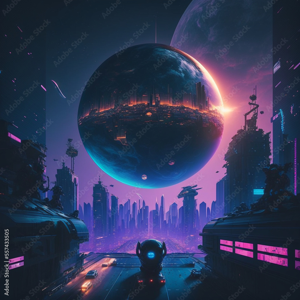 ai generated art of futuristic cyberpunk city in the galaxy, retrowave ...