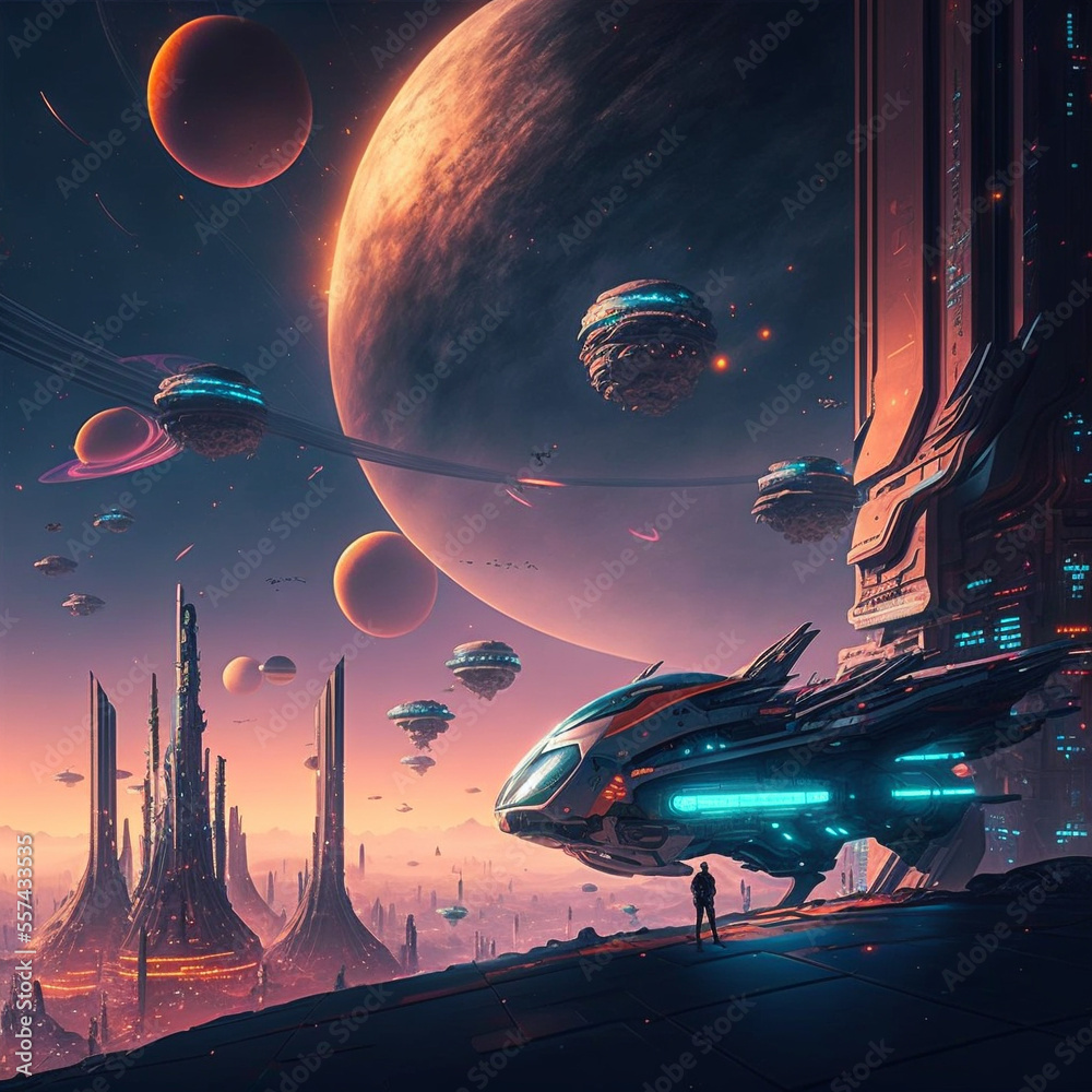 ai generated art of futuristic cyberpunk city in the galaxy, retrowave ...