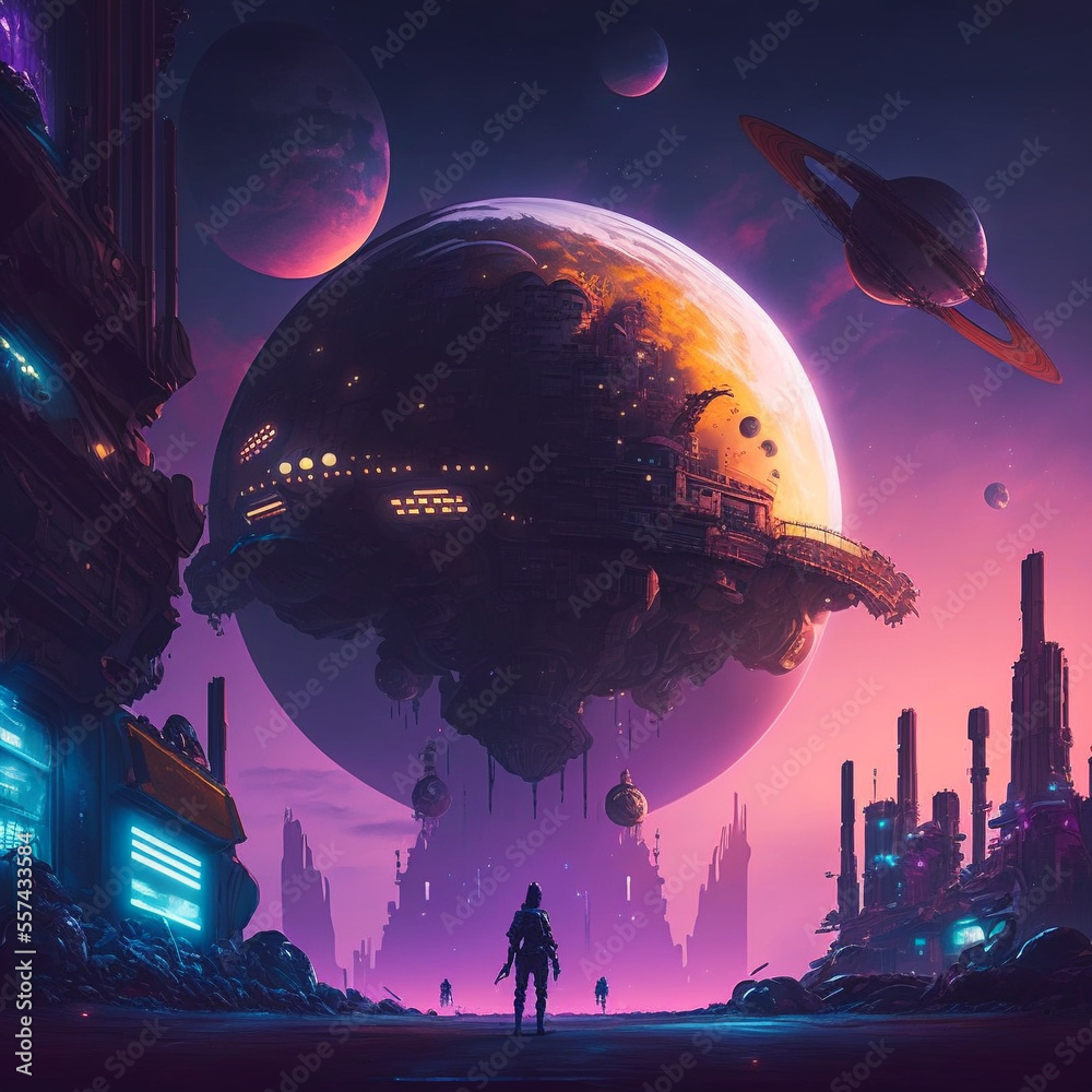 ai generated art of futuristic cyberpunk city in the galaxy, retrowave ...