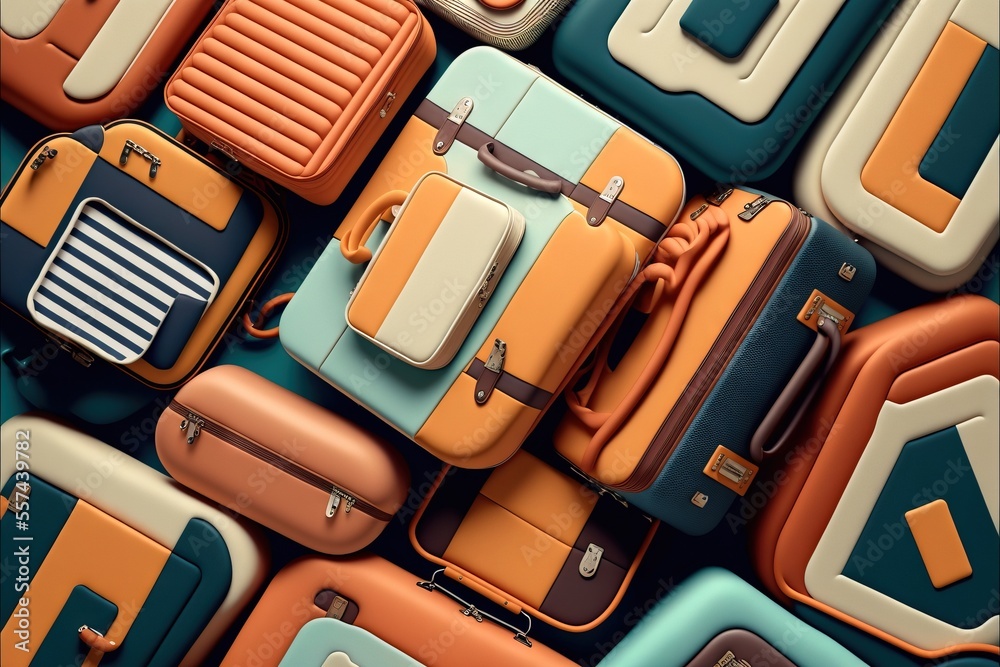 a pile of luggage sitting on top of each other on top of a floor of ...