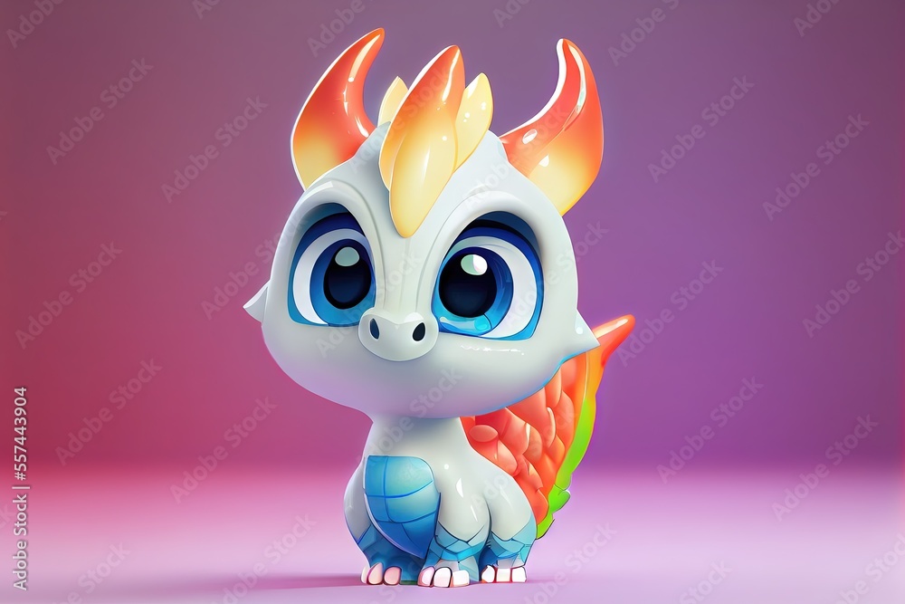 A mythical rainbow dragon generated in a 3D style in a variety of ...