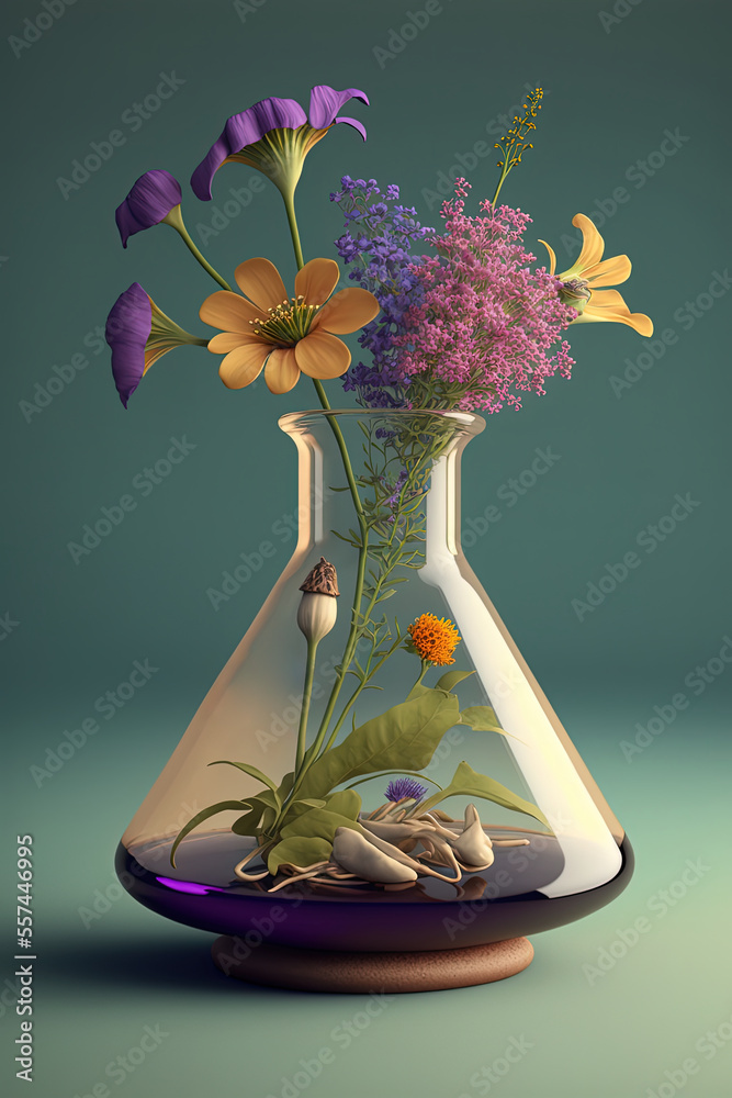 Erlenmeyer flask with flowers in it created using Generative AI ...