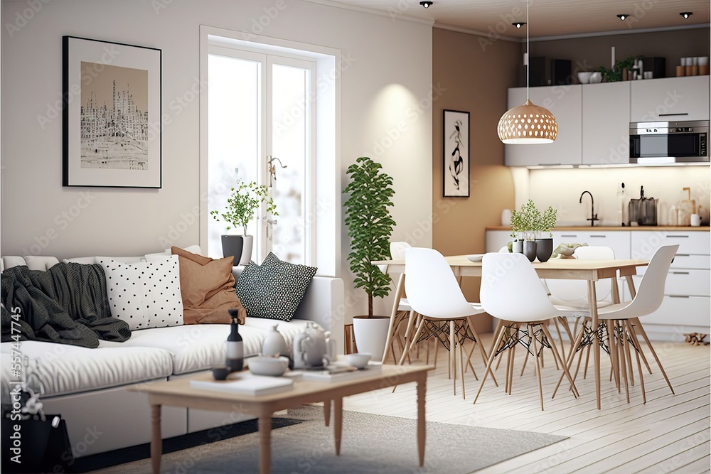 4K resolution or higher, Modern dining room with white wall Interior ...