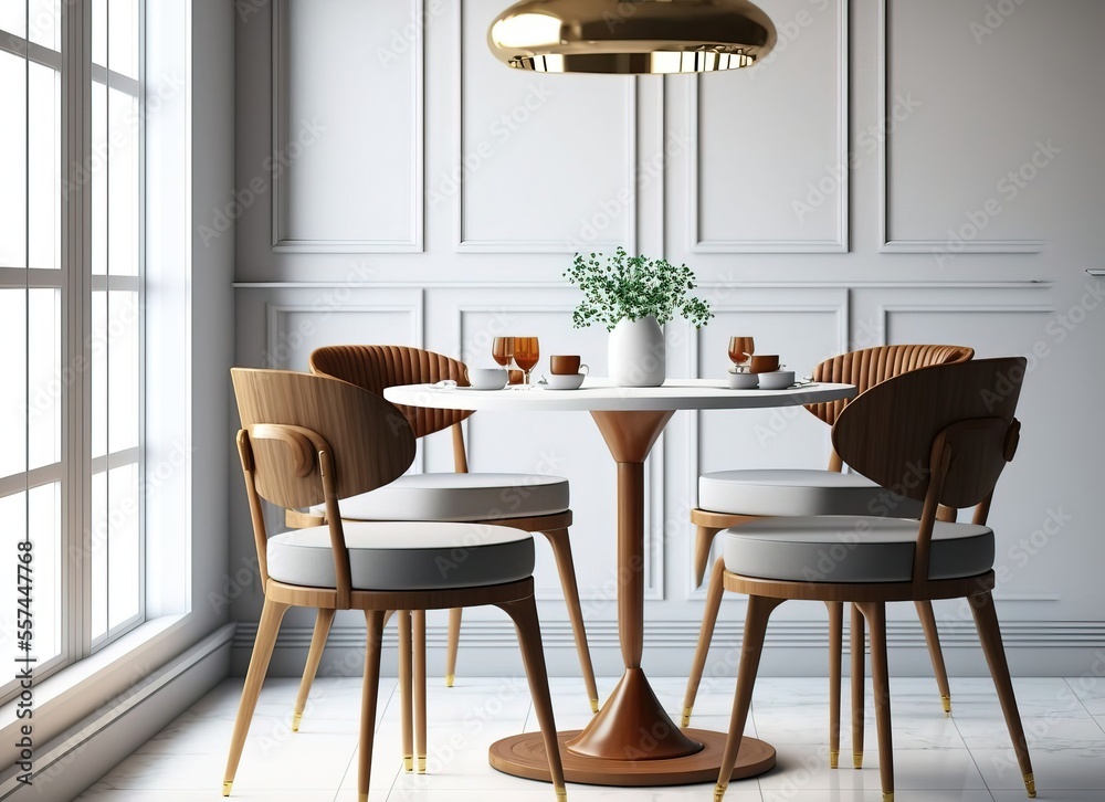 4K resolution or higher, Modern dining room with white wall Interior ...