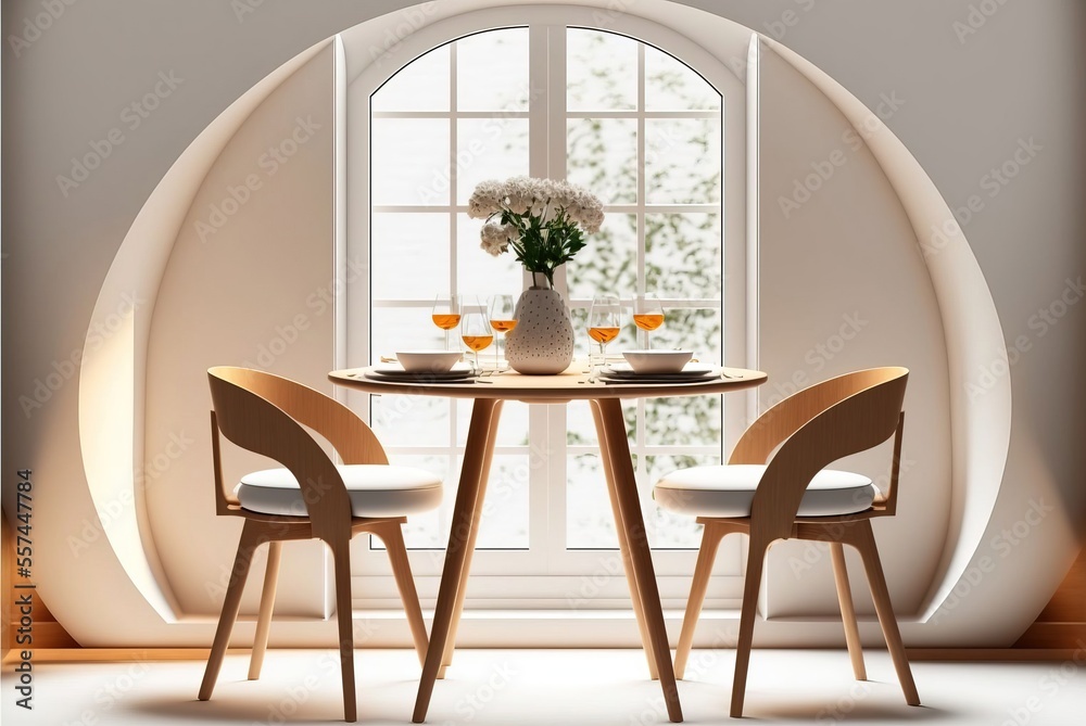 4K resolution or higher, Modern dining room with white wall Interior ...