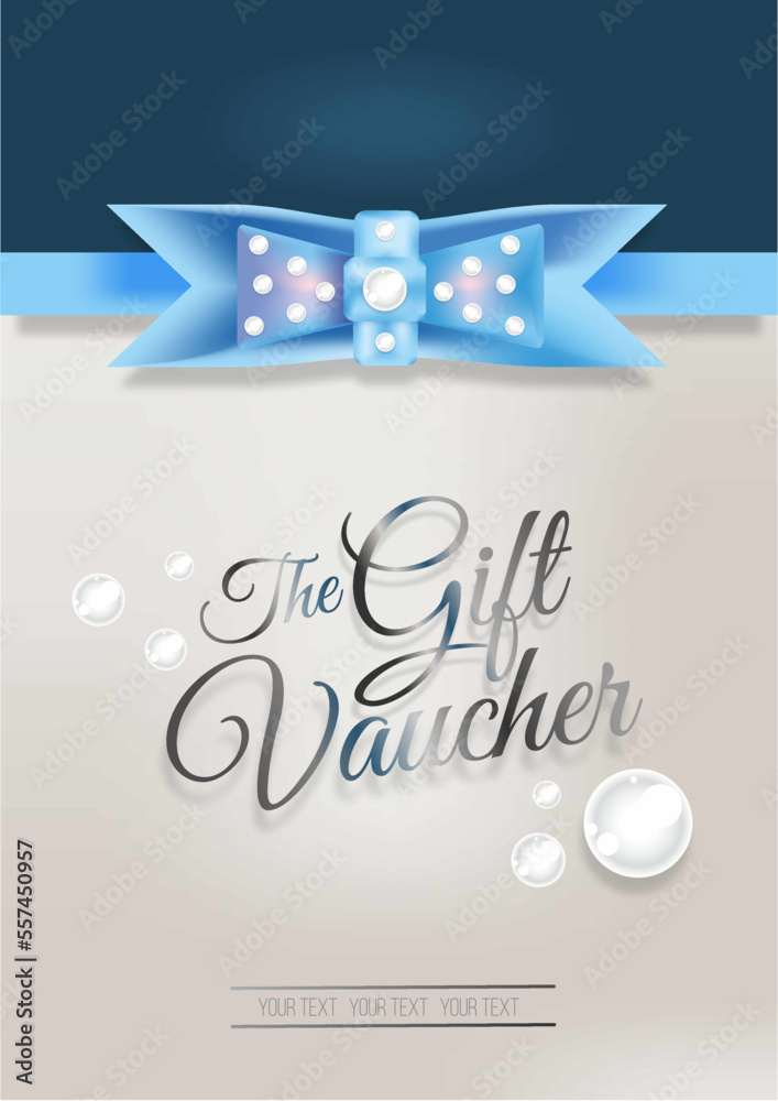 Decorative form, voucher. Grey letterhead with blue,satin ribbon and a ...