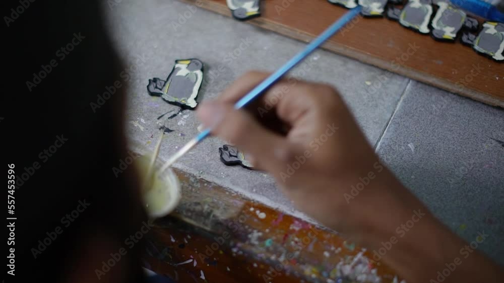 Detailed painting process for craft pins made of acrylic and colored ...