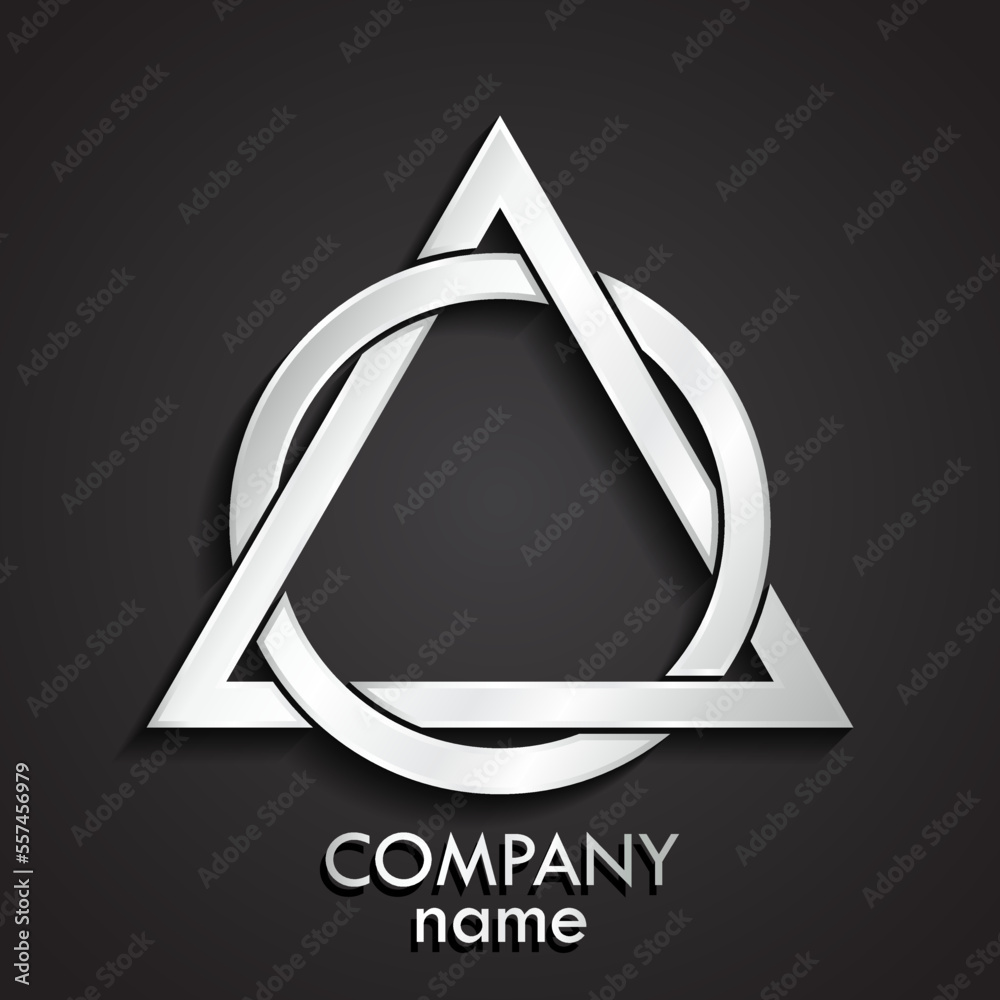 3d geometric circle and triangle silver metal logo design Stock Vector ...