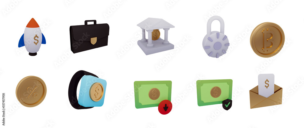 3d banking icons. High quality render 3d banking icons for app ...