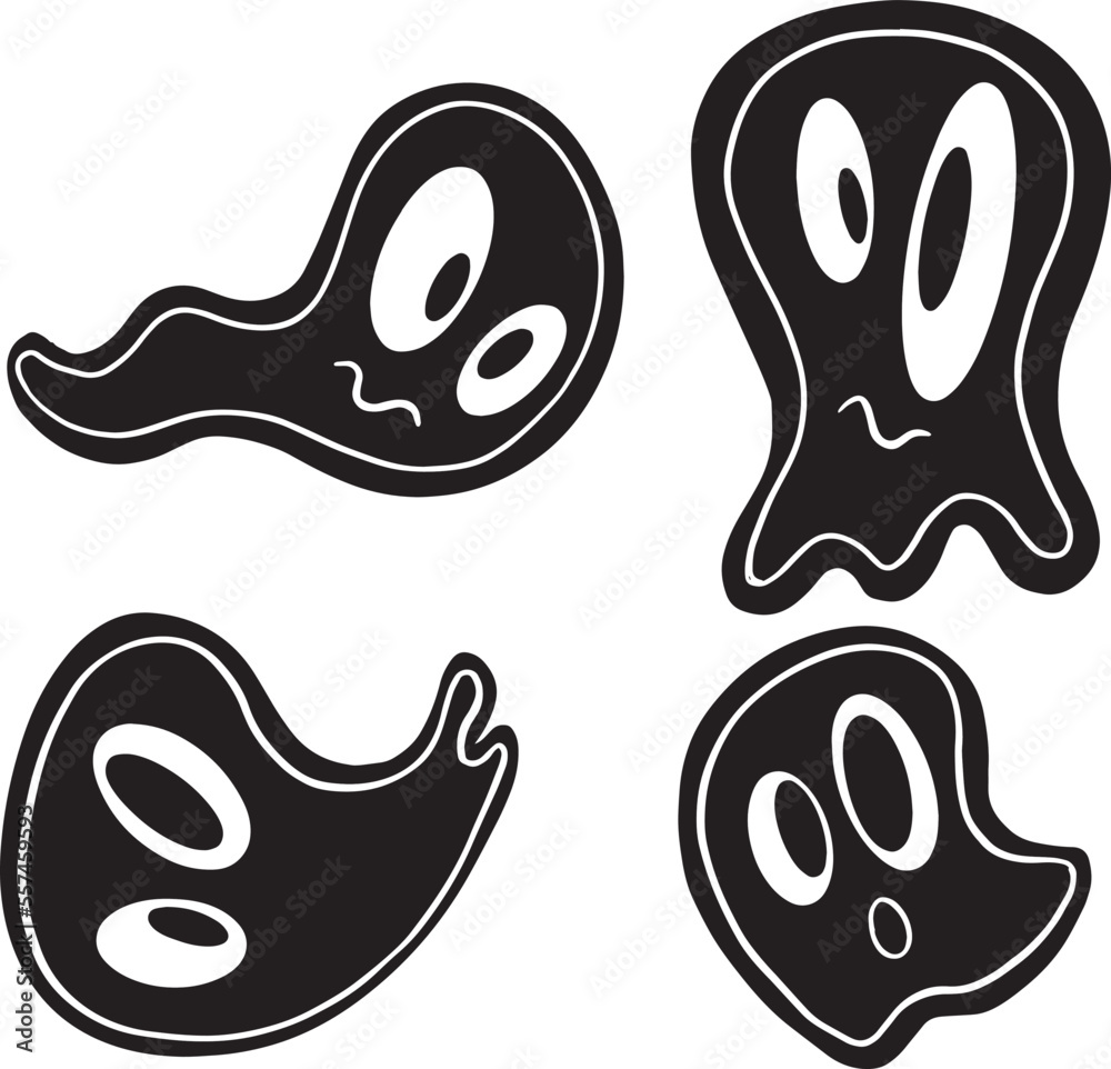 Cartoon Ghost Halloween Illustration Spectres Haunted Spirits Stock ...