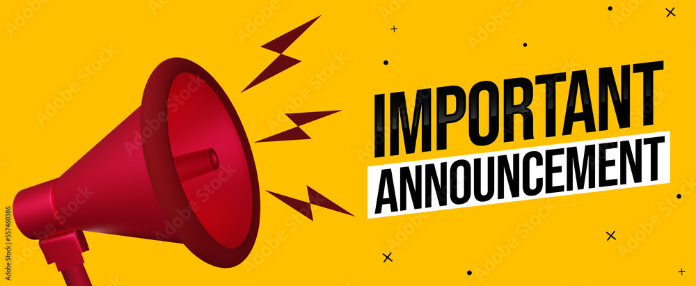 Important announcement banner design with 3d rendered loud speaker ...