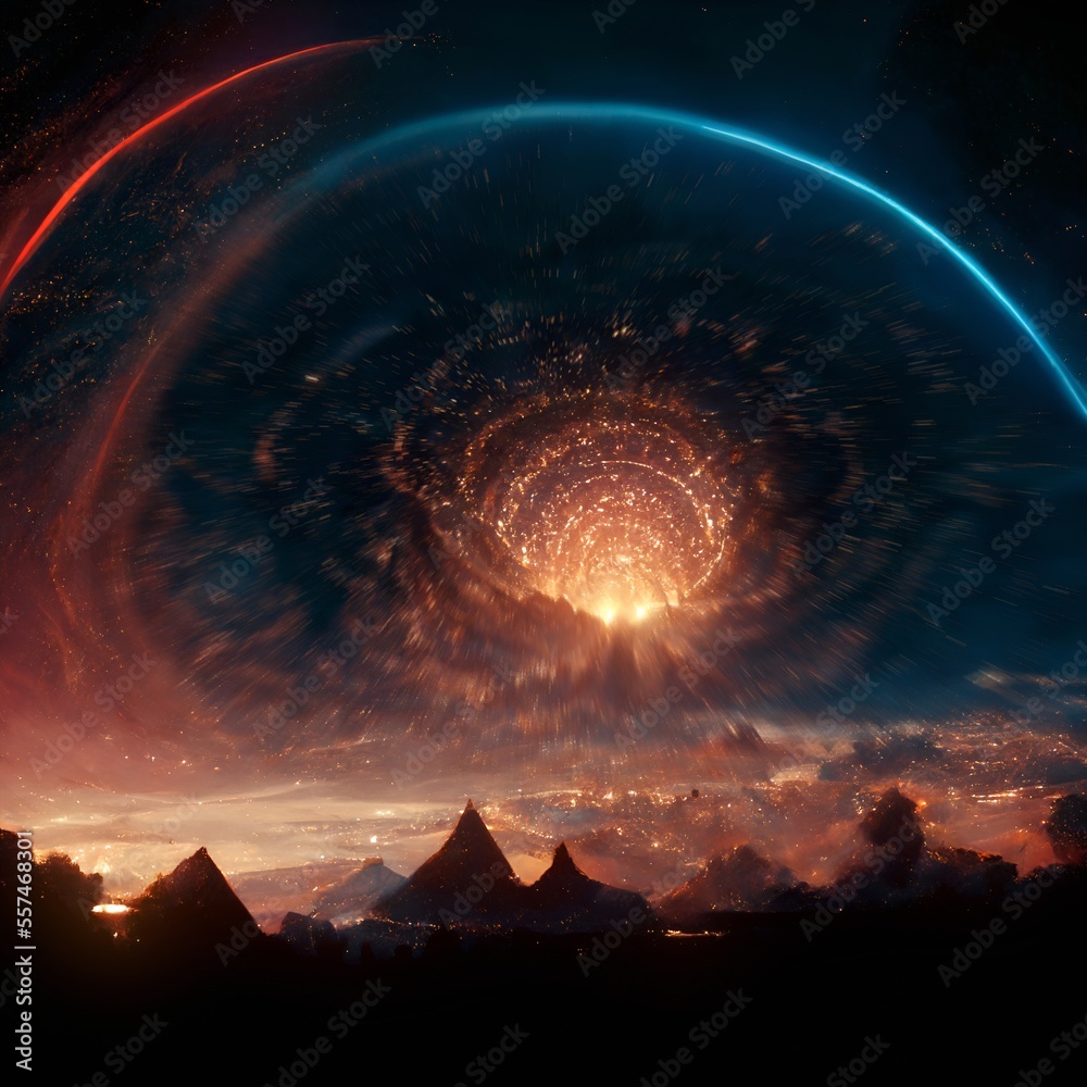 Psychedelic surreal landscape. Digital painting illustration of ...