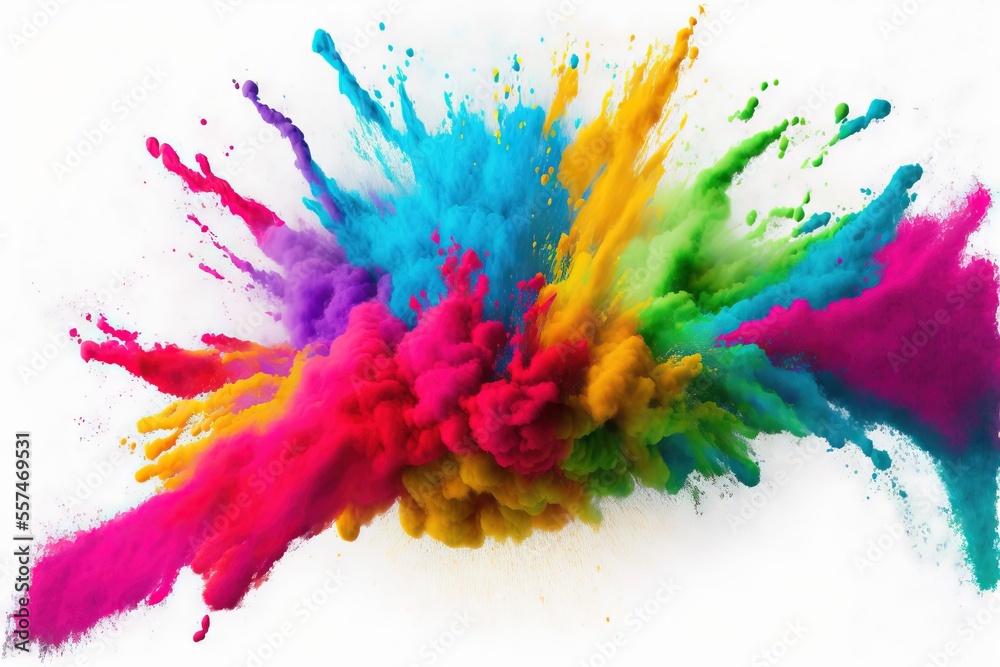 a colorful powder explosion is shown on a white background with a white ...