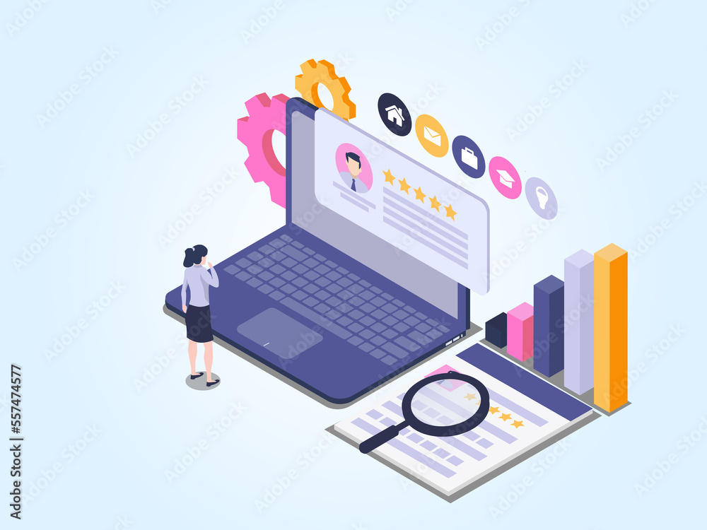 Job hiring and online recruitment using laptop computer vector concept ...