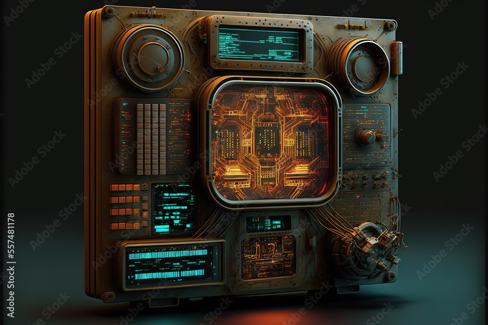 Detailed retro futurist computer panel. Graphics on detailed computer ...