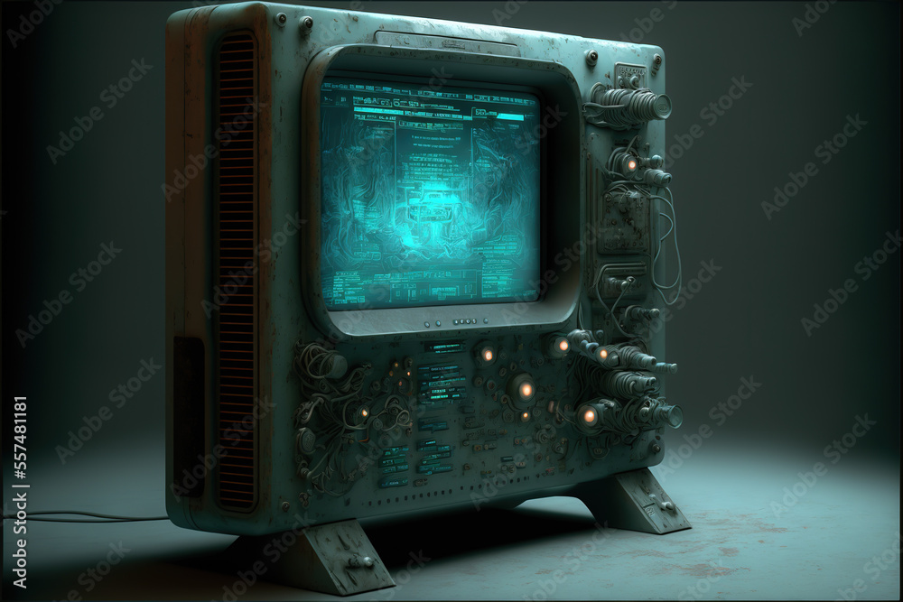 Detailed retro futurist computer panel. Graphics on detailed computer ...