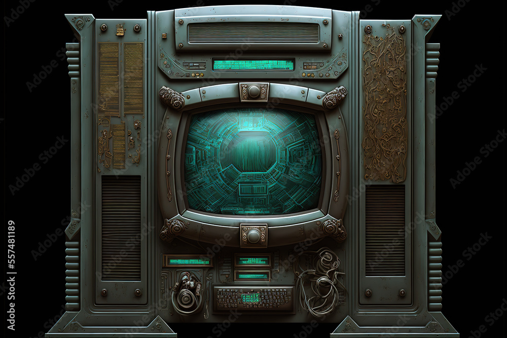 Highly detailed retro futuristic computer panel. HUD graphics on a ...