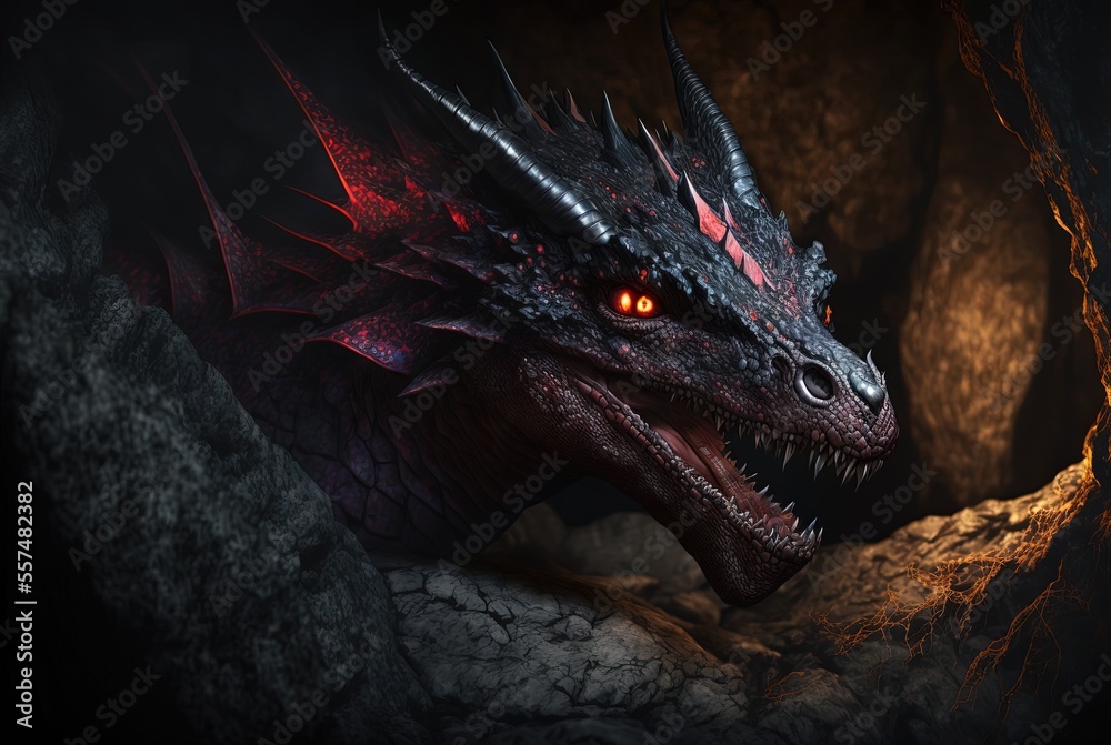 a black dragon stare at you from cave Stock Illustration | Adobe Stock
