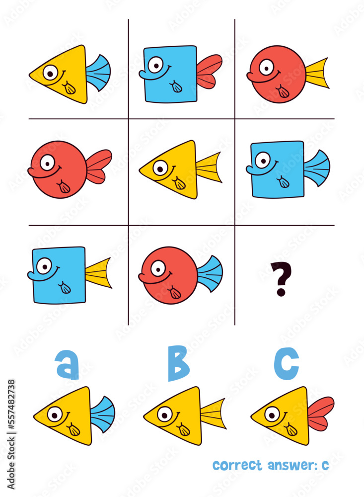 Logical tasks composed of fish. IQ test. Choose correct answer ...
