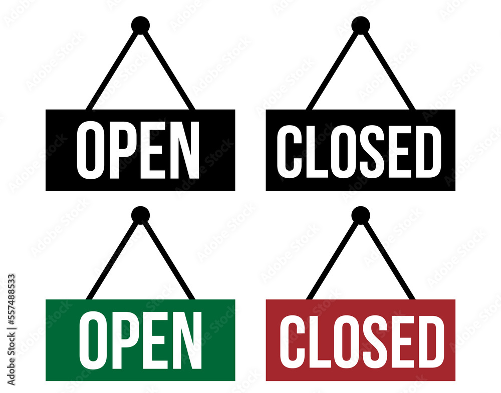 Open and closed icon. Board set for operation and opening hours ...