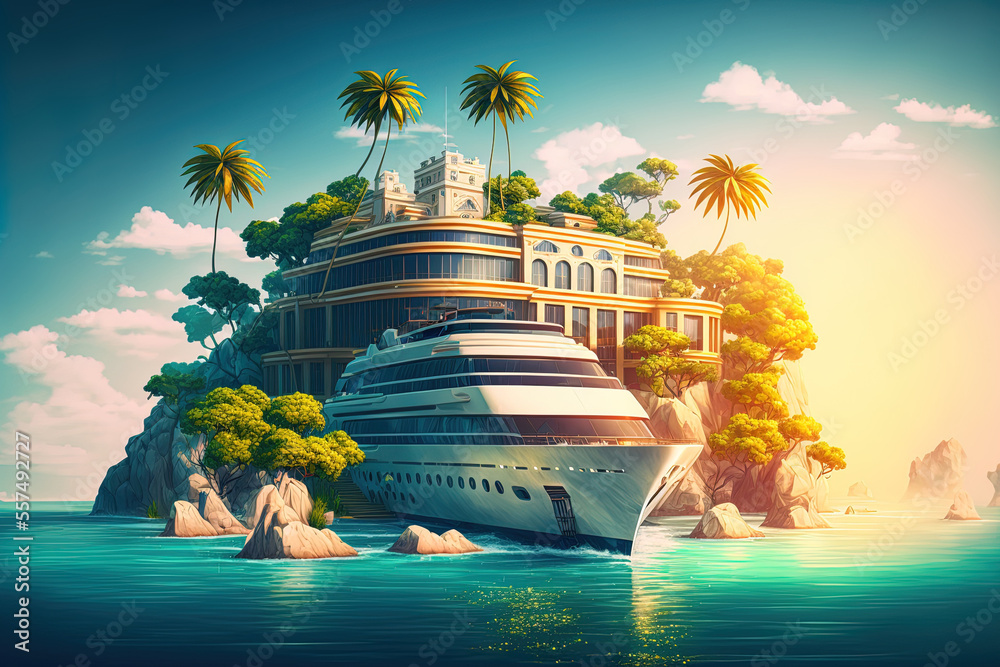 For a tropical island, unusual. Yacht and luxurious exotic mansion near ...