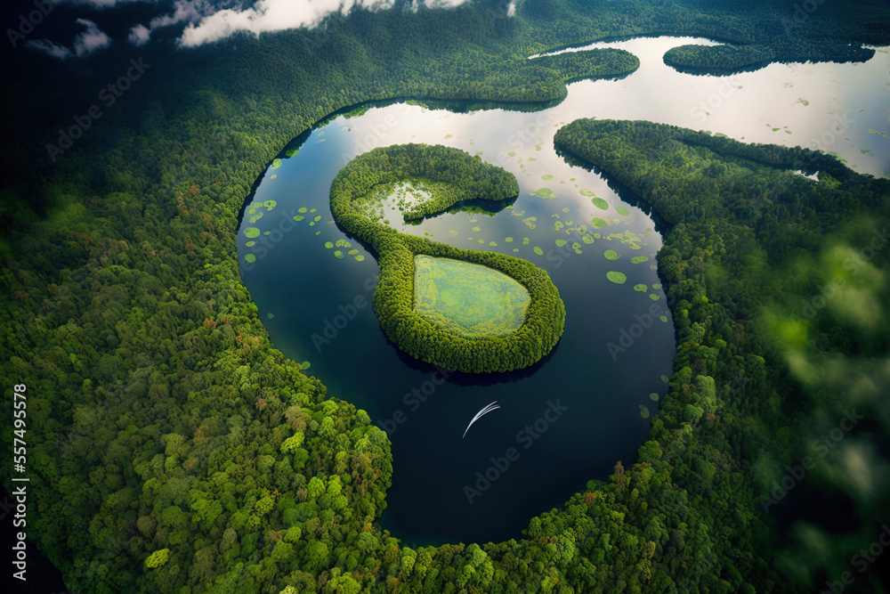 Lakes and rivers, view from an aircraft, tropical Costa Rica, river ...