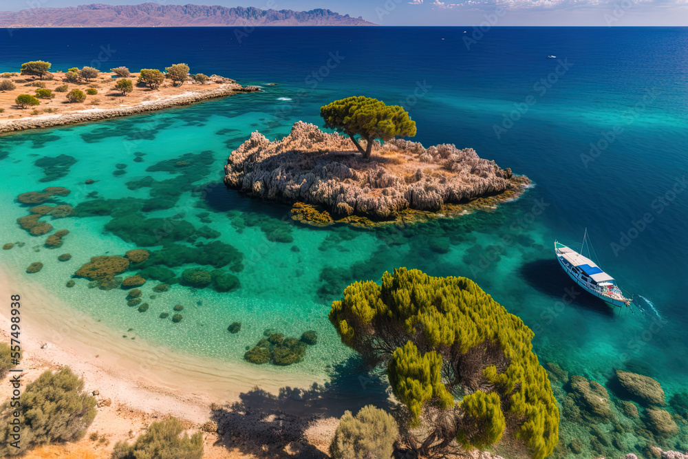 Aerial panorama of Moni Island's well known beach, near to the ...