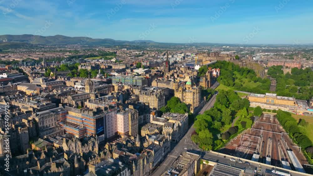 Edinburgh Old Town aerial view from Waverley Train Station including St ...