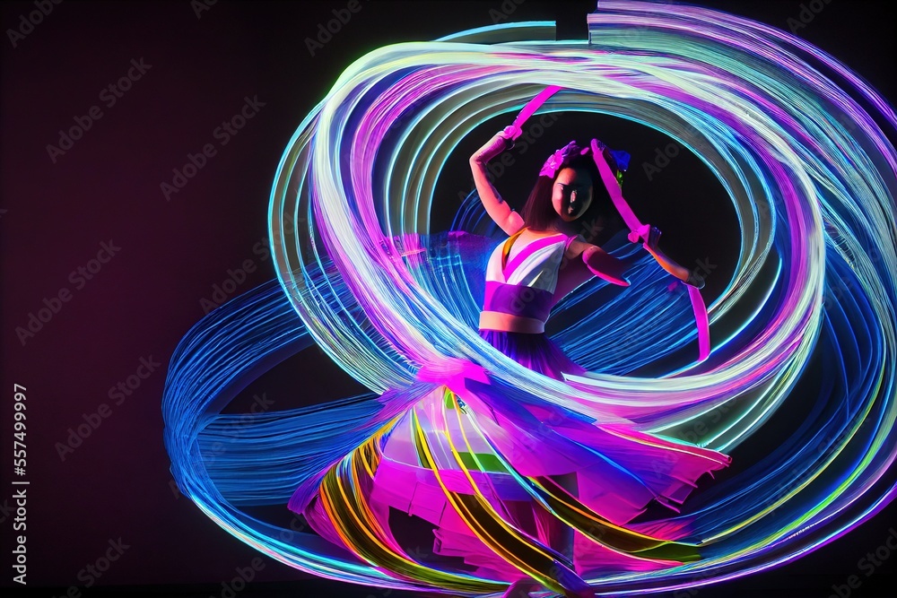 Dancing woman - this colorful woman is dancing to the music with light ...