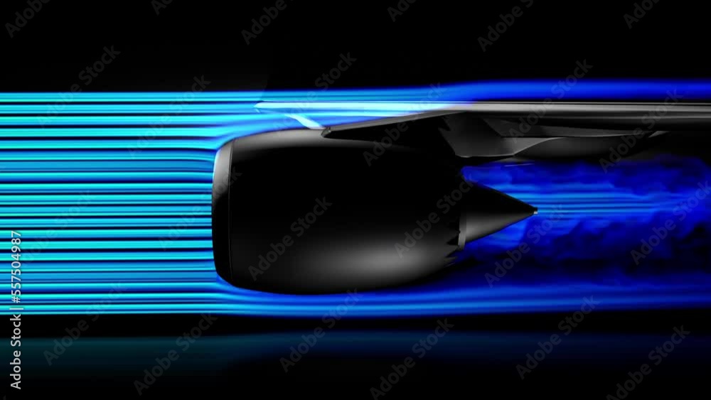 Airplane aerodynamics test inside wind tunnel. Air pressure resistance ...