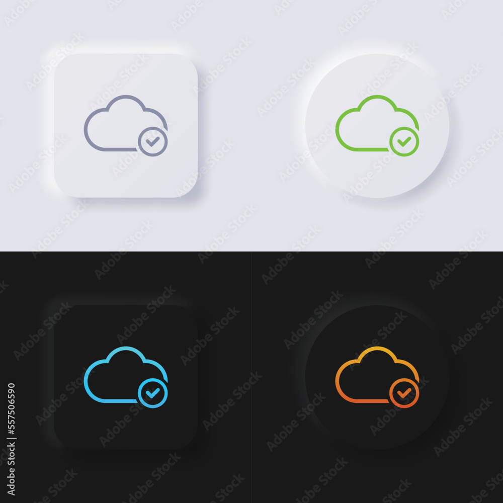 Vecteur Stock Cloud icon with Check mark symbol, Multicolor neumorphism button soft UI Design ...