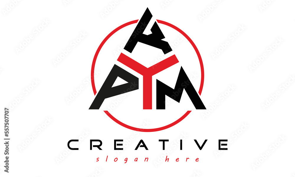 PKM three letter creative triangle shape in circle logo design vector ...
