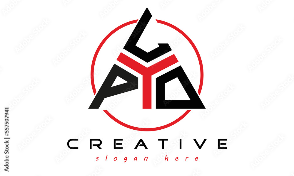PLO three letter creative triangle shape in circle logo design vector ...