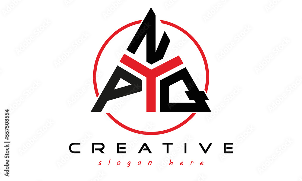 PNQ three letter creative triangle shape in circle logo design vector ...