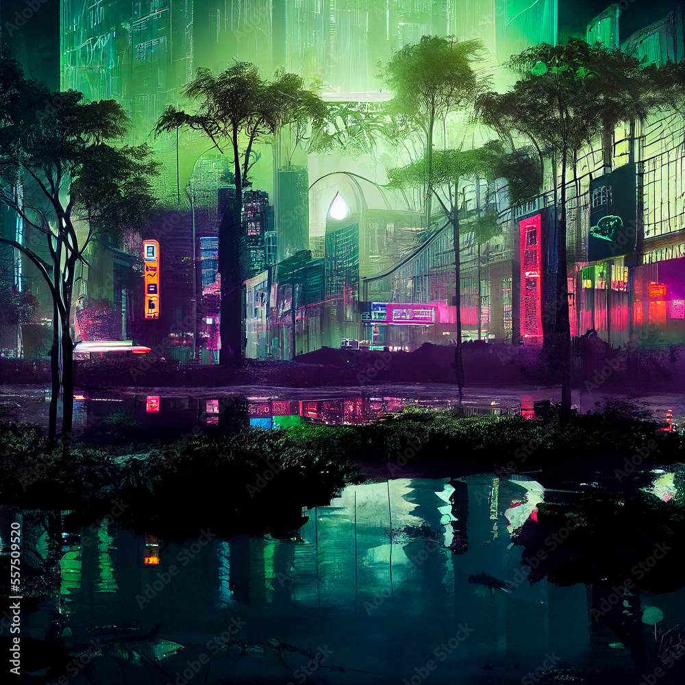 neo dystopian vaporwave jungle city synthwave streets - [edited ai ...