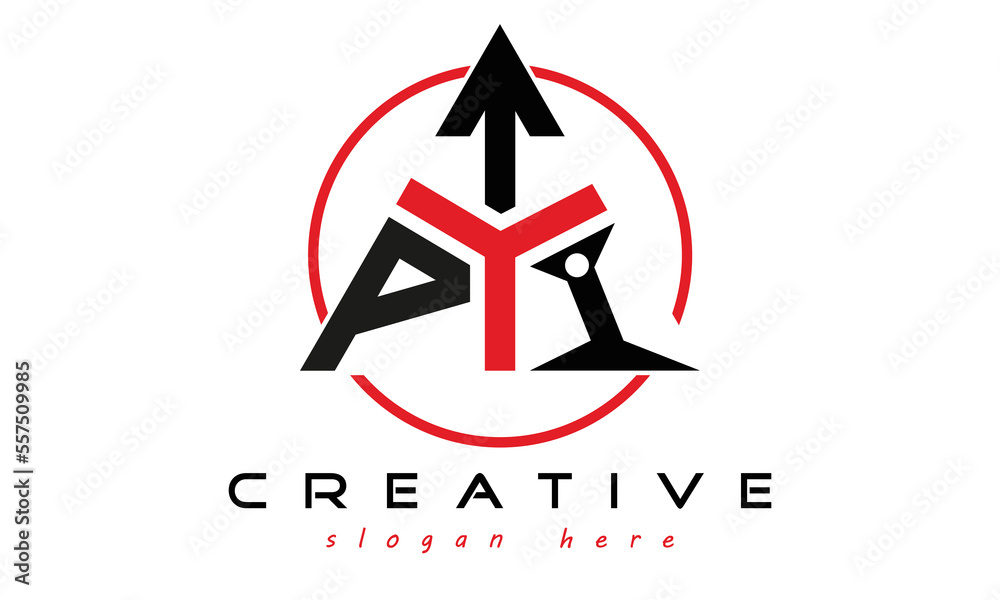 PTI three letter creative triangle shape in circle logo design vector ...