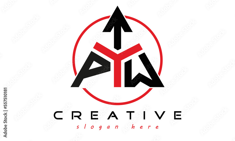 Vetor do Stock: PTW three letter creative triangle shape in circle logo ...