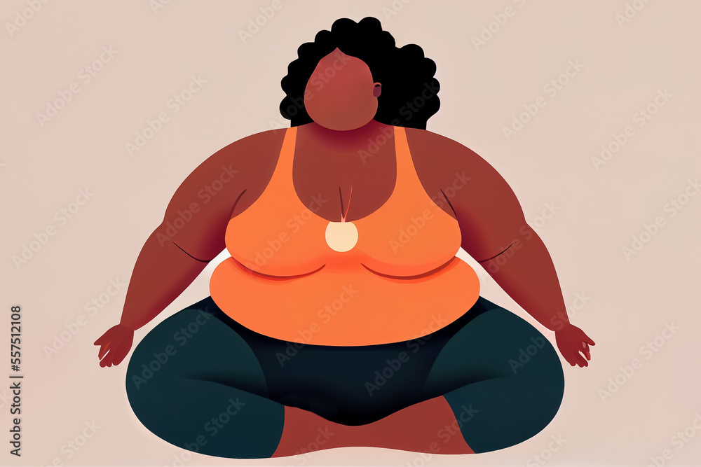 cartoon style illustration of plus size woman in sporty clothes doing ...