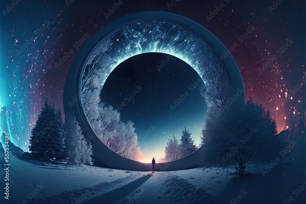 Big blue moon near the earth, beautiful moonlight in nature, with galaxies and stars in the ...