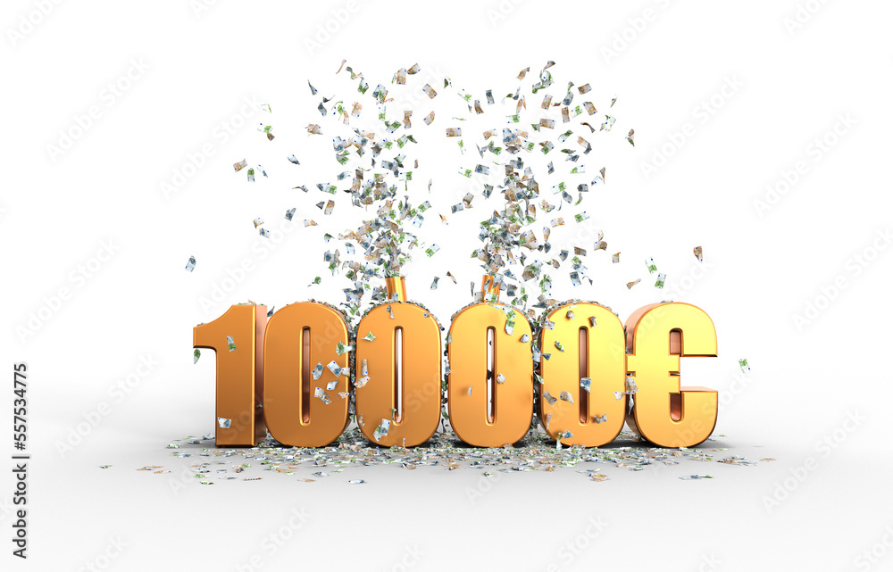 dix mille euros ou 10K euro avec confettis billets sur fond transparent ...