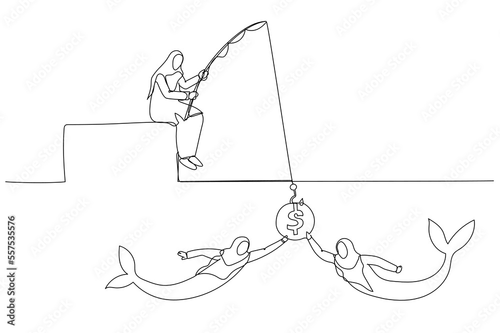 Drawing of muslim woman fishing human resource mermaid man concept of ...
